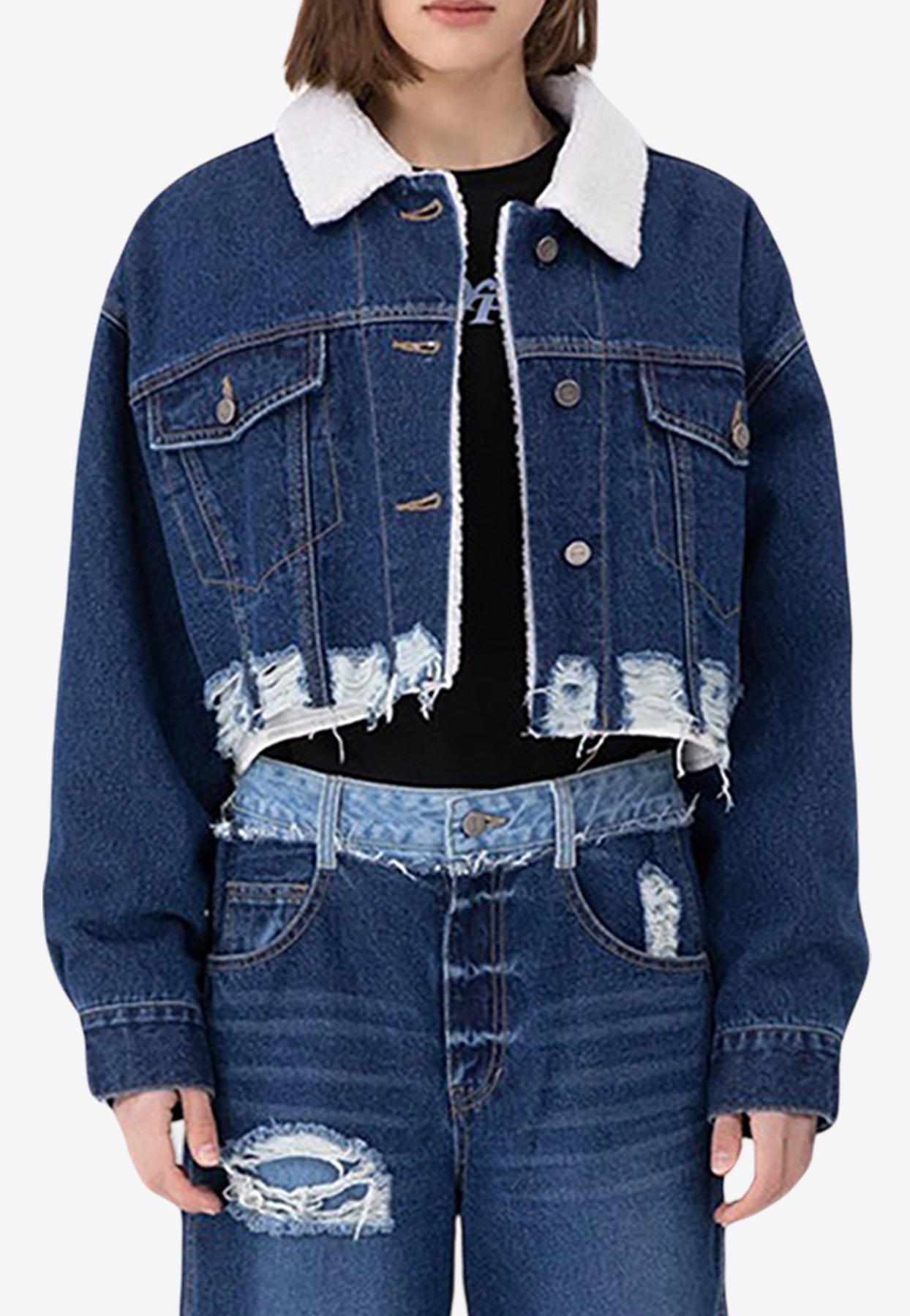 Shearling Cropped Denim Jacket – THAHAB KW