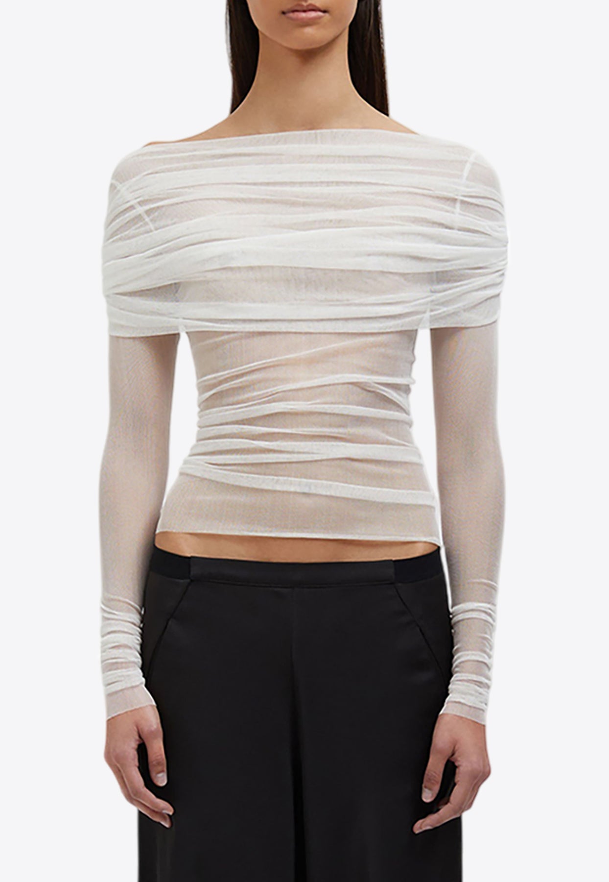 Veiled Off-Shoulder Sheer Top – THAHAB KW
