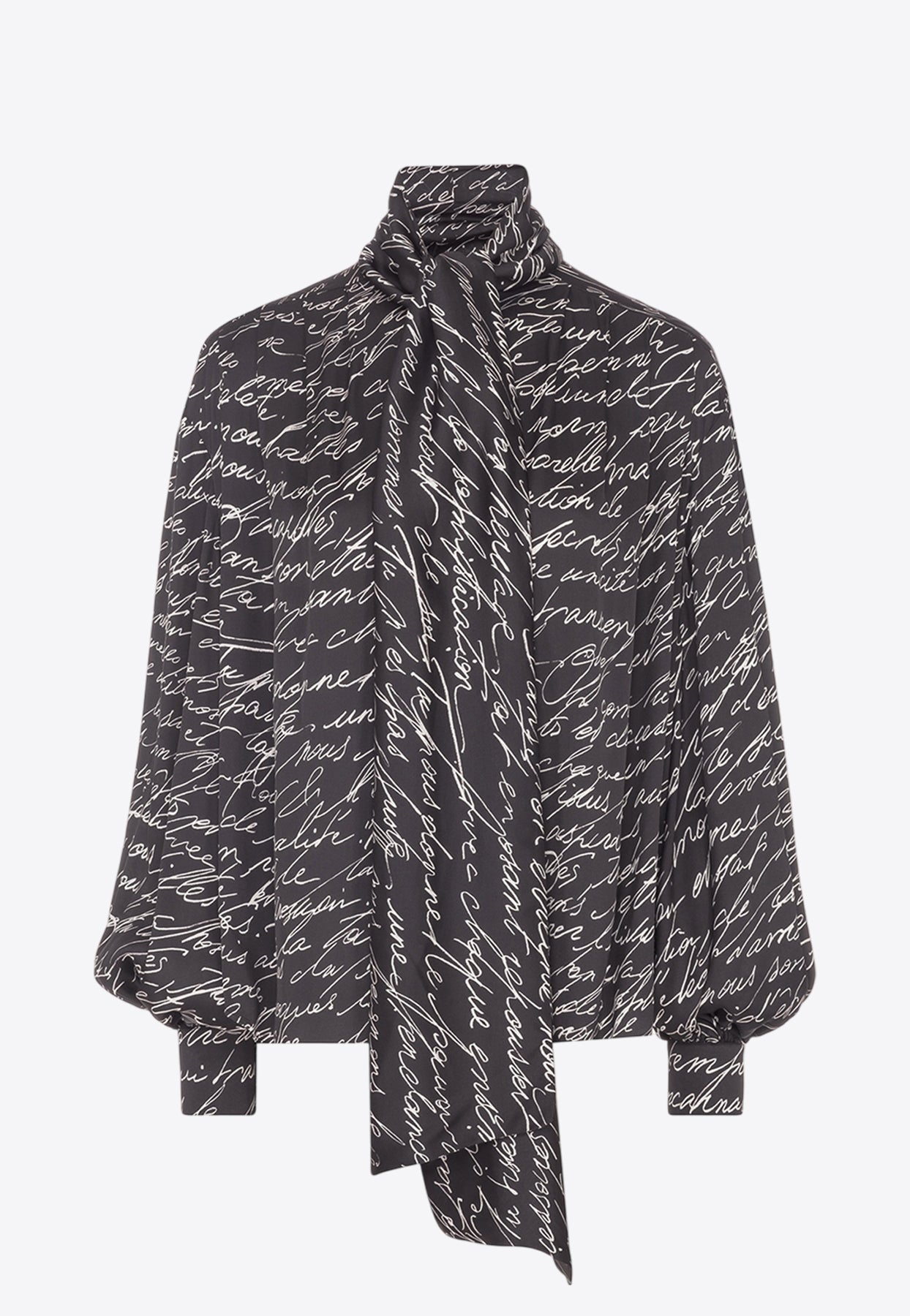 Love Letter Print Silk Blouse with Bow – THAHAB KW