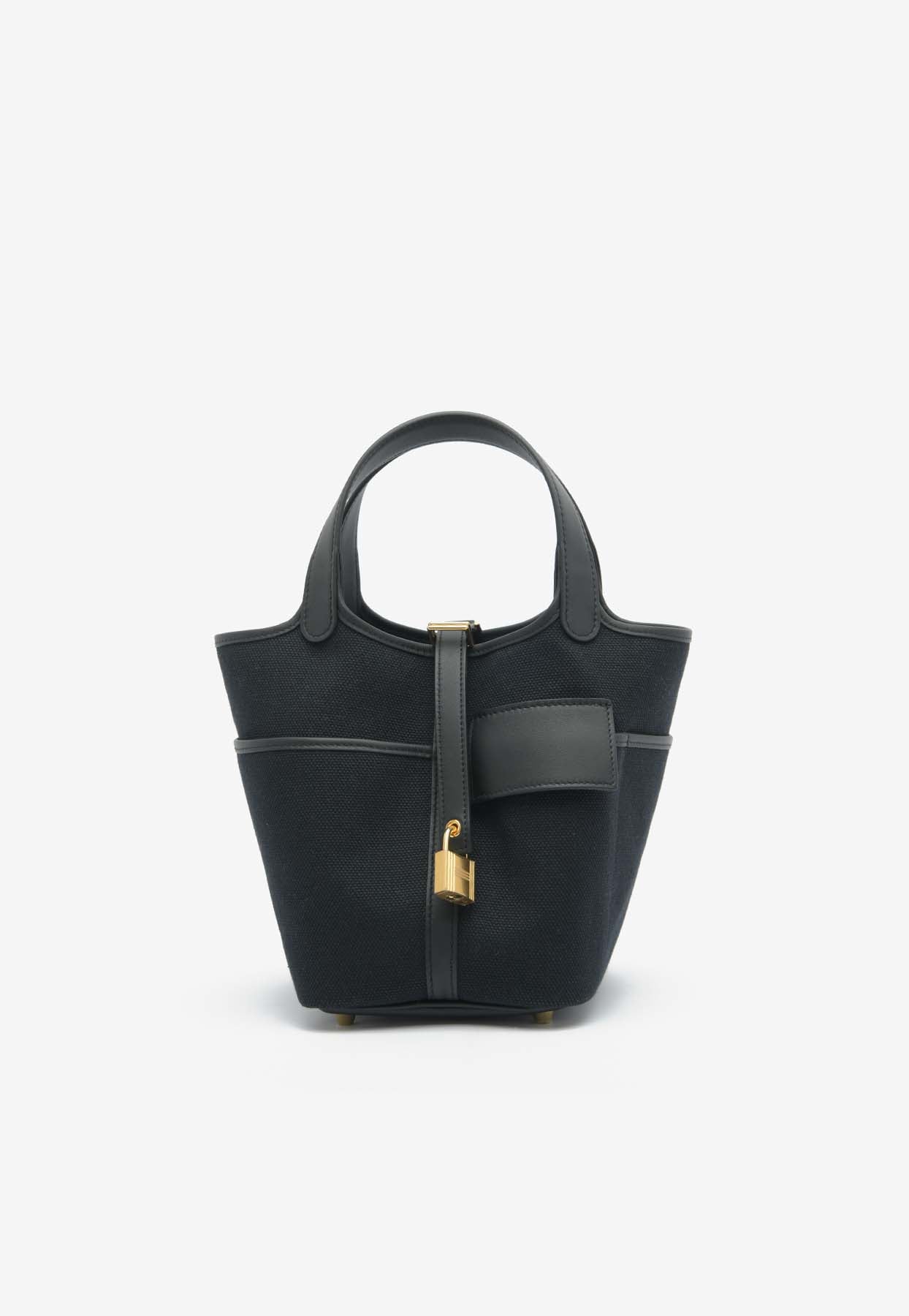 Picotin Cargo 18 in Black Goeland Canvas and Swift with Gold Hardware ...